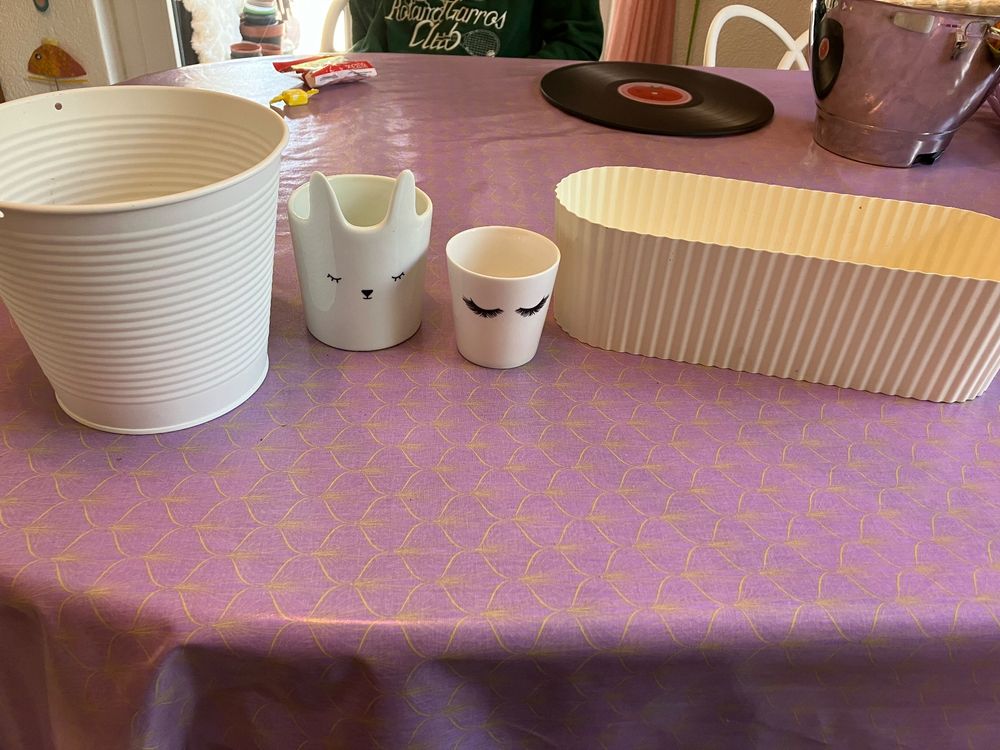 Lot 4 pots cache-pots plantes blanc crème lapin visage… (Gebraucht) in ...