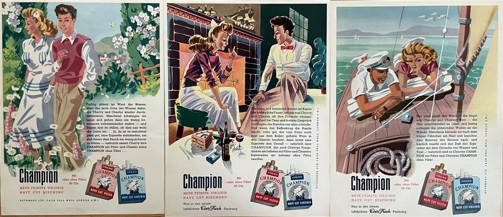 Champion Cigarettes - 3 alte Werbungen / Publicités 1950 (Gebraucht) in ...