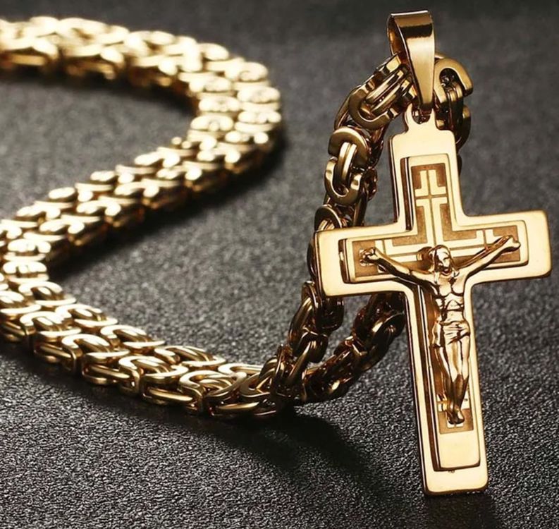 Jesus Cross Long Byzantine Chain Stainless Steel Necklaces (Neu und ...