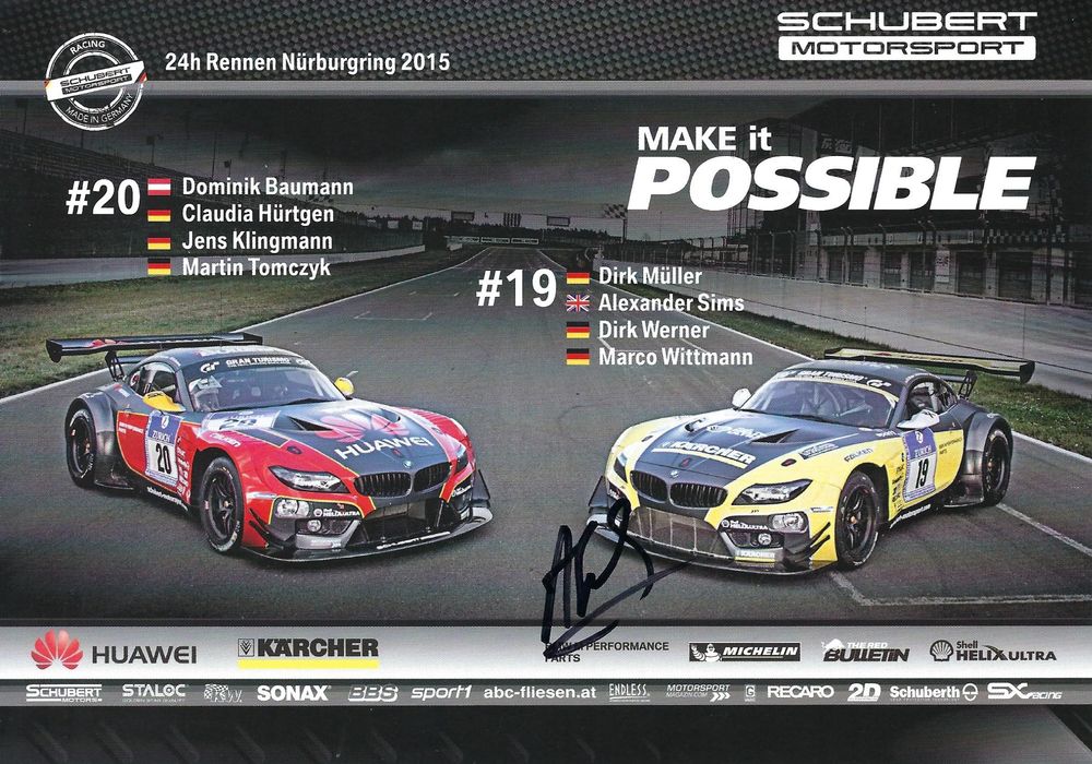 Autogrammkarte, Alexander Sims, 24h Nürburgring 2015 (Gebraucht) in ...