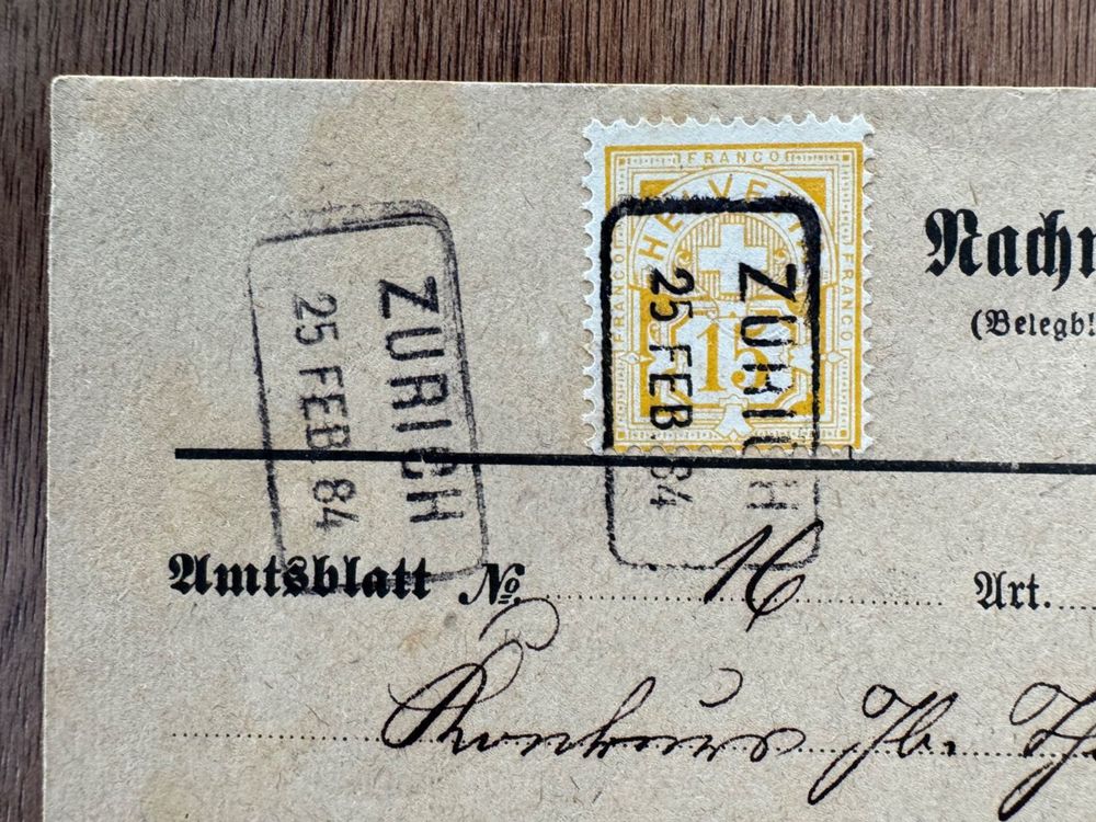 Ziffermuster 15 Rp. gelb, Nachnahme-Karte von Zürich nach (Gebraucht ...