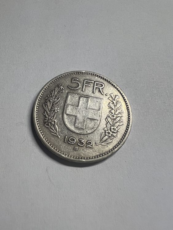 Silbermünze 5 Franken Helvetia 1932 B Schweiz Swiss (Gebraucht) in Glattpark(Opfikon) für CHF 10 ...