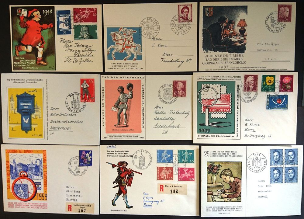 Konvolut ab 1948 Belege illust. Tag der Briefmarke ab 1.- (Gebraucht) in Zürich für CHF 8 – mit ...