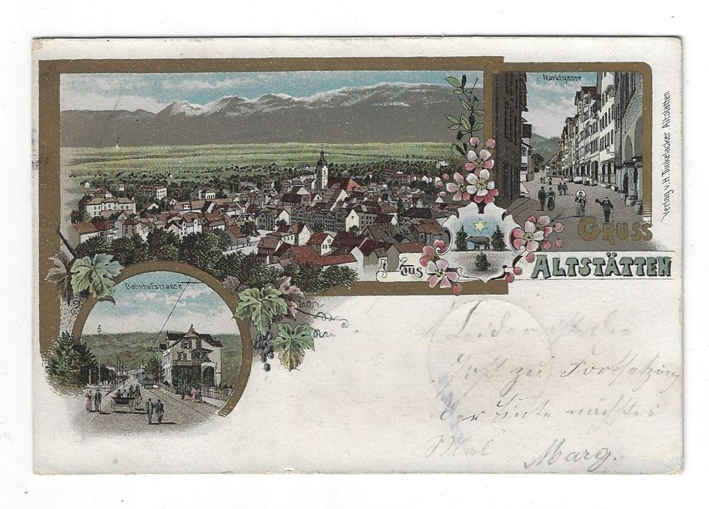 Gruss aus ALTSTÄTTEN, 1905, 3-bildrig, Rahmen ist Goldfarben | Kaufen auf Ricardo