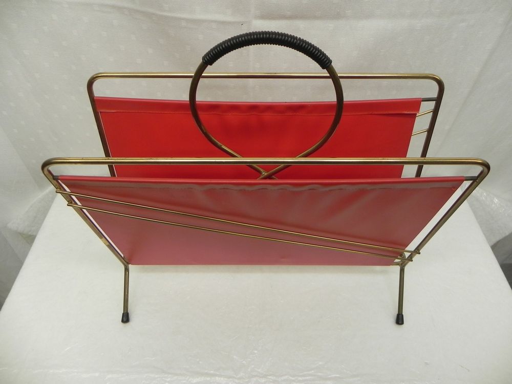 Vintage Zeitungsständer aus Messing & Vinyl 60ger Jahre | Acheter sur ...