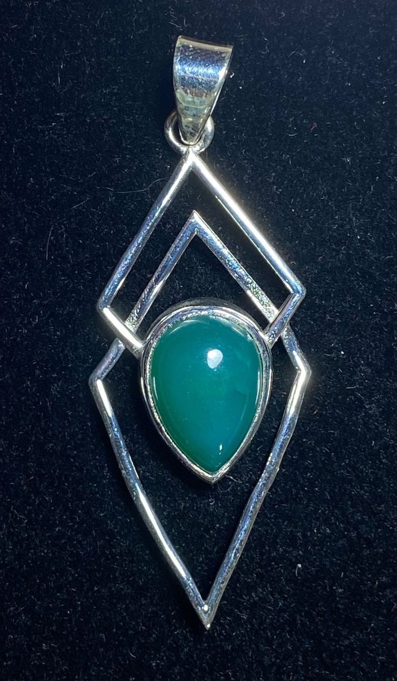Geometric Silber Anhänger - natürlicher Grüner Achat 💚 (Neu und ...