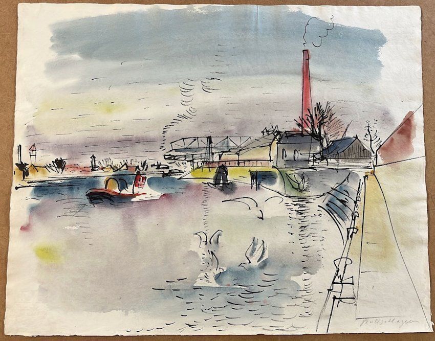 Aquarell Szene am Fluss signiert Hans Wullschleger (ID b528) (Gebraucht) in Gelterfingen für CHF ...