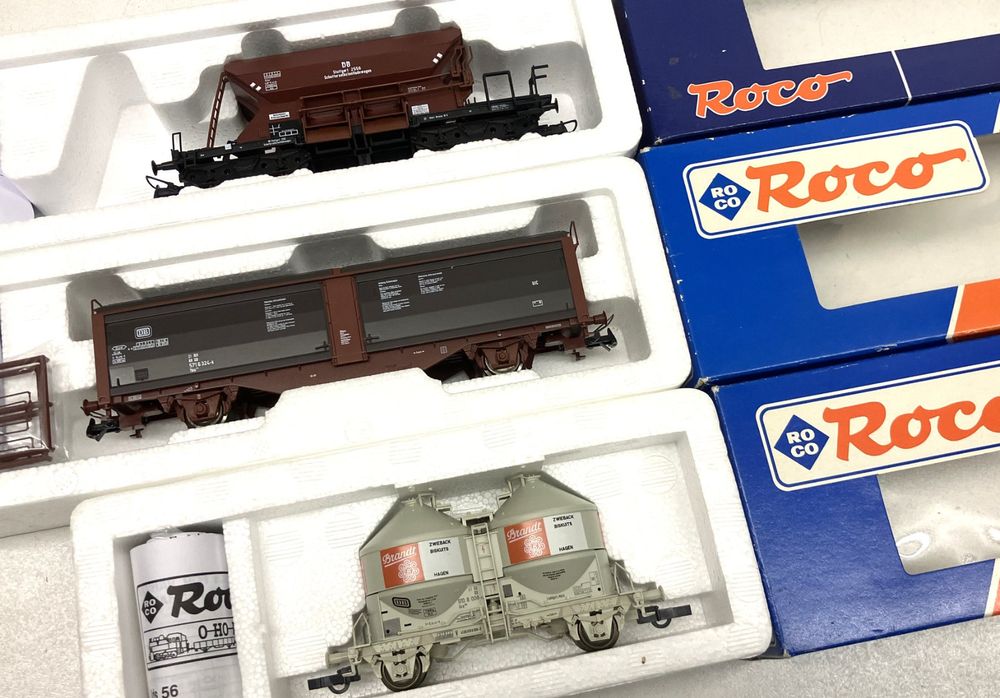 Roco= Set 3 Güterwagen DB Silo- Schiebedach- Schotterwagen | Kaufen auf ...