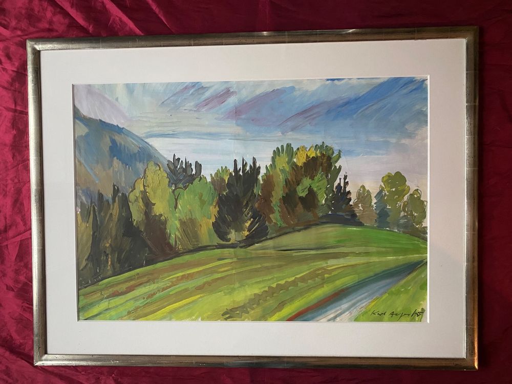 Grosses Aquarell/Gouache Wald-Berglandschaft, Karl Aegerter (Gebraucht) in Rünenberg für CHF 450 ...