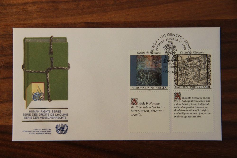 Nations Unies Genève 1990 - FDC - Menschenrechte englisch (Neu (gemäss Beschreibung)) in Jona ...