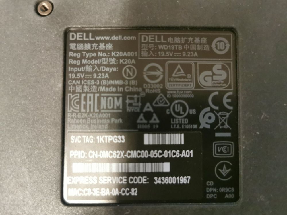 Dell WD19TB Thunderbolt Docking 130 Watt (Defekt) in für CHF 45 – mit ...