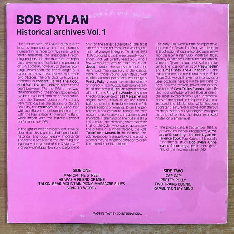 Bob Dylan - Historical Archives Vol. 1 / Italy-Press. 1983 (Gebraucht ...