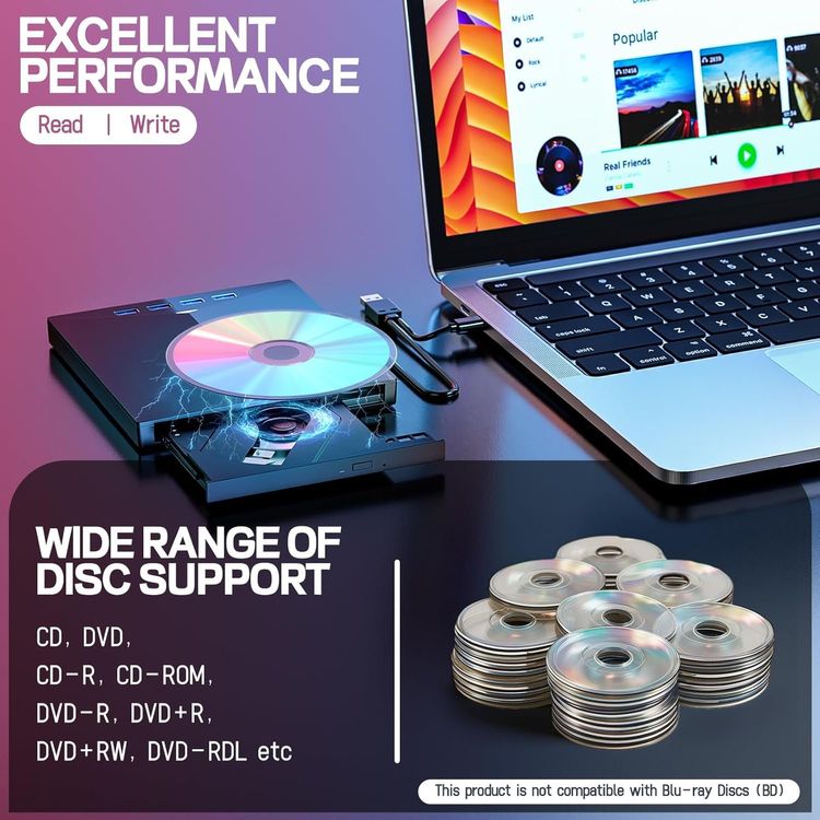 Externes CD DVD Laufwerk USB 3.0 Typ-C mit SD/TF-Kartenleser (Neu und ...