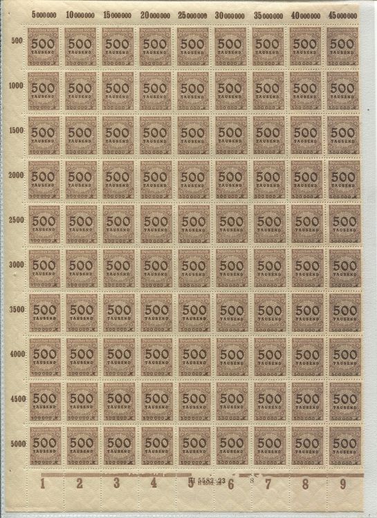 DR Inflation 500000 RM 100er Bogen letzte Reihe gefaltet (Gebraucht) in ...