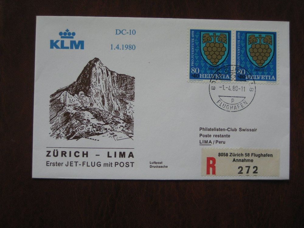 Erstflugbrief Zürich - LIMA am 1.4.1980 (Neu (gemäss Beschreibung)) in Wangs für CHF 1 – mit ...