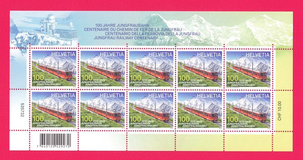 2012, 1416, Sonderbogen, 100Jahre Jungfraubahn ,Postfrisch** (Neu (gemäss Beschreibung)) in ...