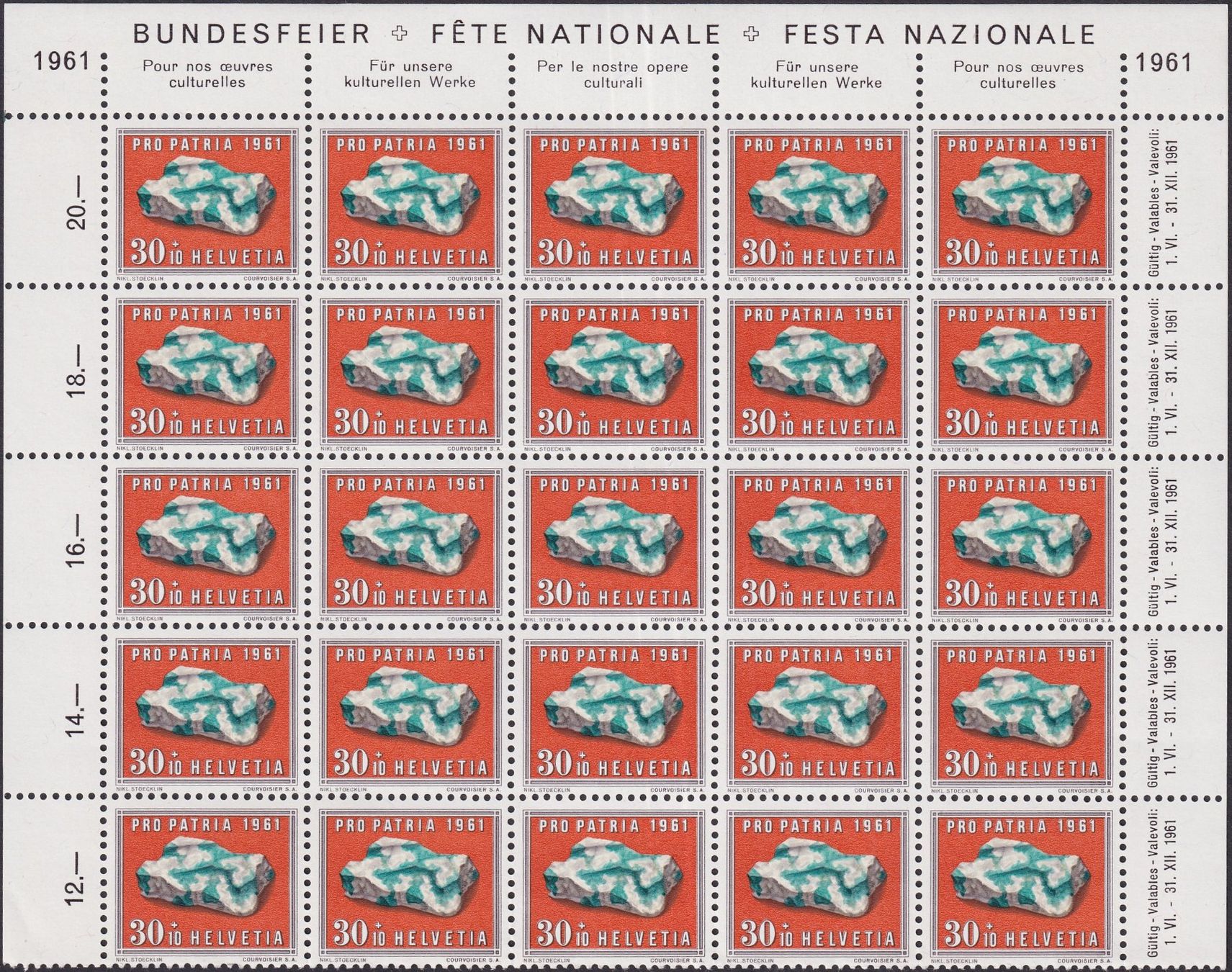 1961, B106 Bogenteil Pro Patria (Lazulith) postfrisch **. (Gebraucht ...