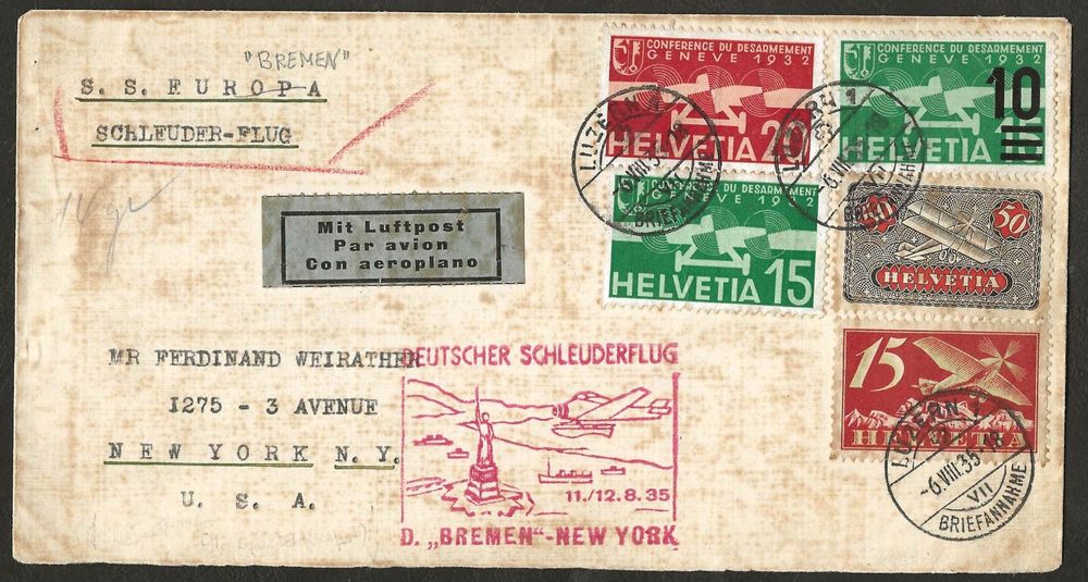 Flugpost Schweiz 1935 Katapultflug Schleuderflug Luftpost (Gebraucht) in Au ZH für CHF 54 – mit ...