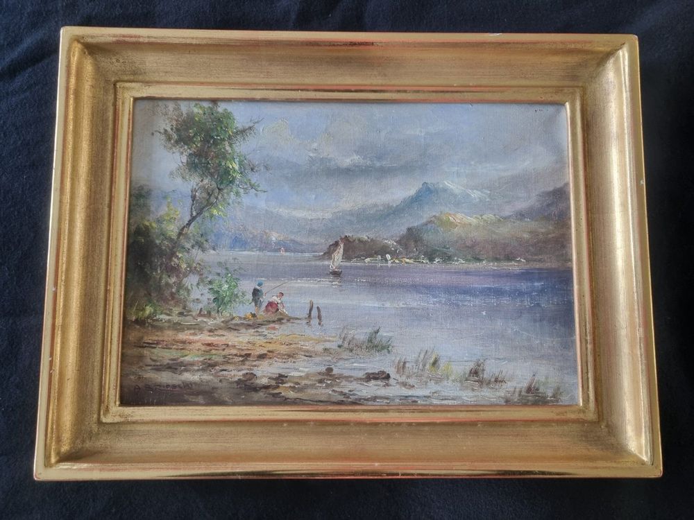 Ölgemälde Anton Brioschi, Landschaft mit See & Figuren (Gebraucht) in Lenzburg für CHF 90 – nur ...