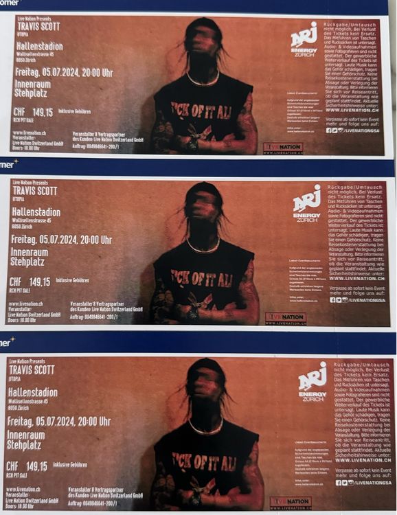 Travis Scott Zürich 3x Stehplatz Priority Ticket | Acheter sur Ricardo