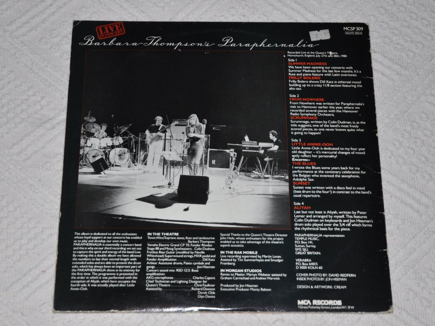 Doppel LP Barbara Thompson's Paraphernalia - Live in Concert (Gebraucht ...