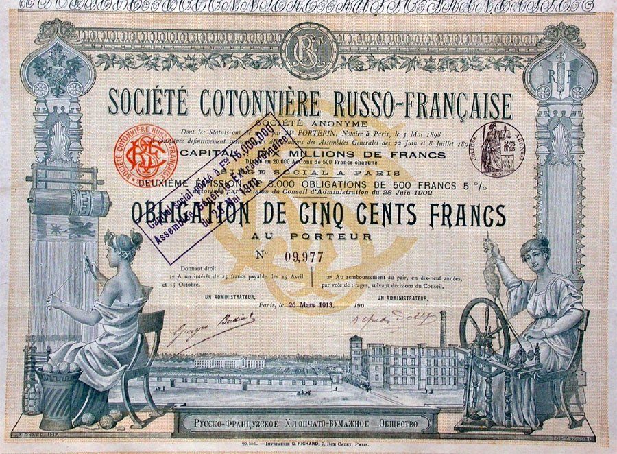 Société Cotonnière Russo-Française SA, Paris - 1913 (Gebraucht) in ...