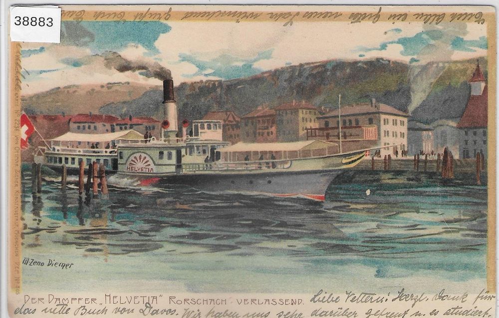 Der Dampfer "Helvetia" Rorschach - verlassend - Litho 1903 (Gebraucht ...