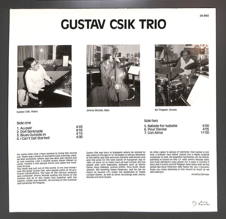 GUSTAV CSIK TRIO LIFE featuring Jimmy Woode & Ed Thigpen (Neu (gemäss ...