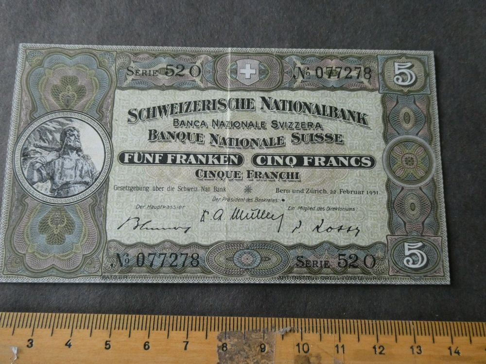 Schweiz 1951, 5 Franken (Gebraucht) in Hinterforst für CHF 4 – mit Lieferung auf Ricardo kaufen