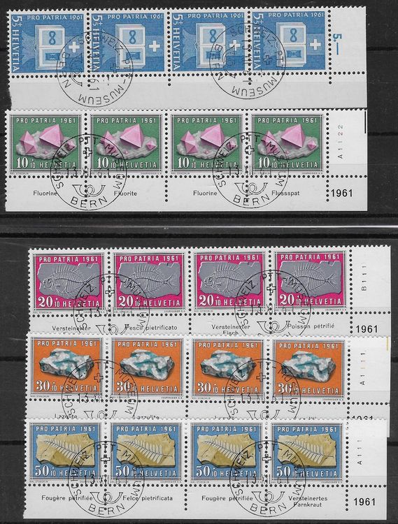 Viererstreifen PP 1961 mit Tabs, gestempelt PTT-Museum (Neu (gemäss Beschreibung)) in Egliswil ...