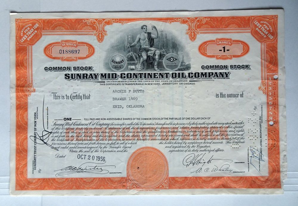 Historische Aktien SUNRAY MID-CONTINENT OIL COMPANY (Gebraucht) in Ins ...