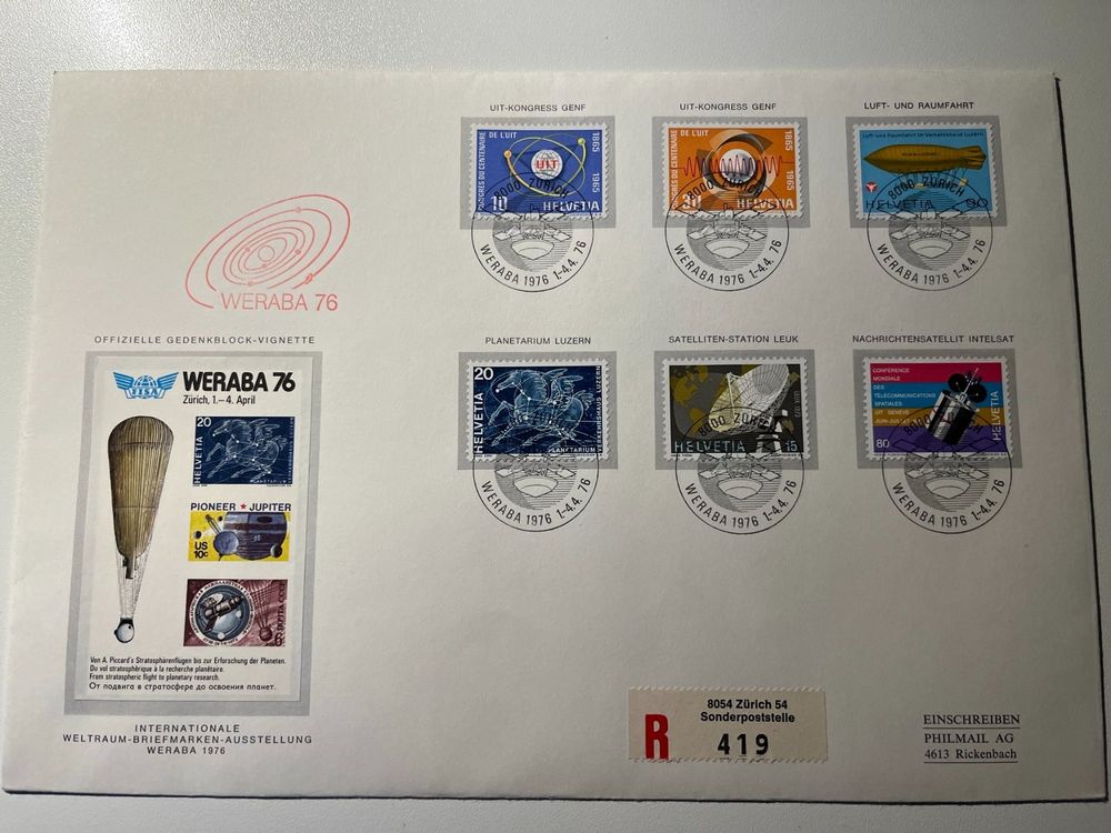 Philmail Brief WERABA 76 Zürich Gedenkblock 1.-4.4.1976 (Gebraucht) in ...