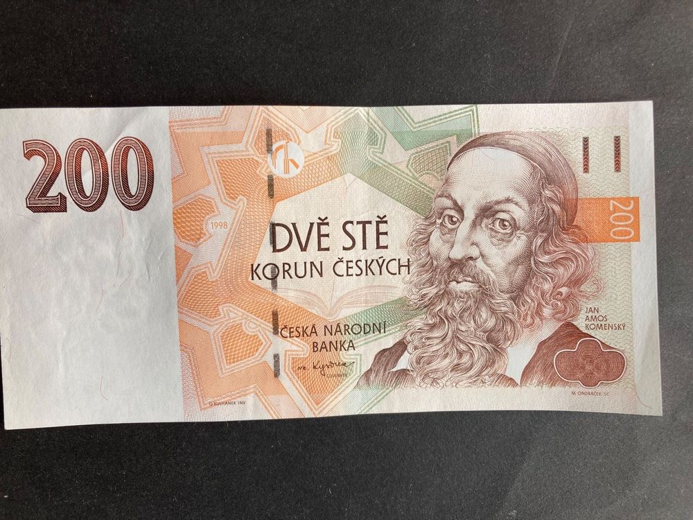 Czech - 200 Korun Bank- Note, leicht gebraucht (Gebraucht) in schlieren ...