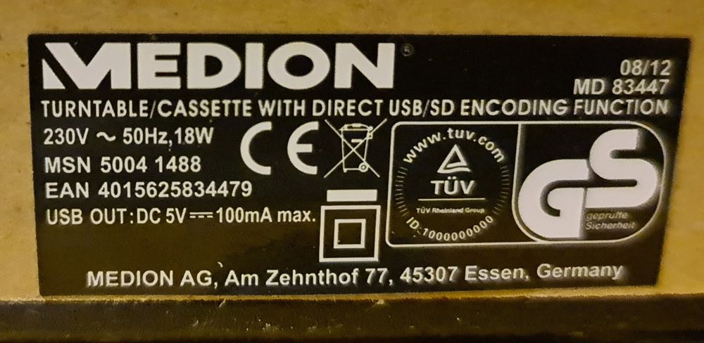 MEDION TURNTABLE CASSETTE ENCODE SYSTEM (Gebraucht) in Kriens für CHF ...