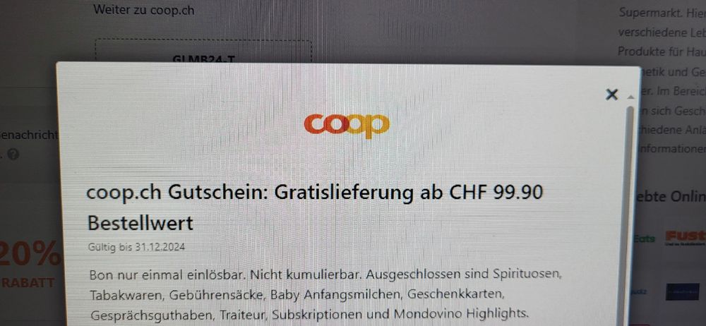 coop.ch: Code für gratis Lieferung ab CHF 99.90 (Neu (gemäss Beschreibung)) in Uttigen für CHF 0 ...