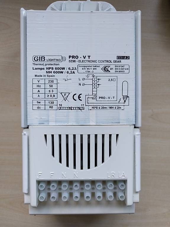Vorschaltgerät 600 W für HPS MH Lampen GIB Lighting PRO-V-T (Gebraucht ...