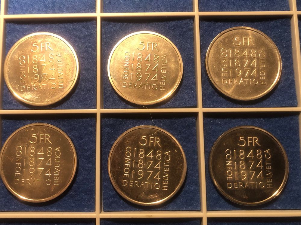 6 Gedenkmünzen 5 Franken 1974, PP (Gebraucht) in Enggistein für CHF 29 – mit Lieferung auf ...