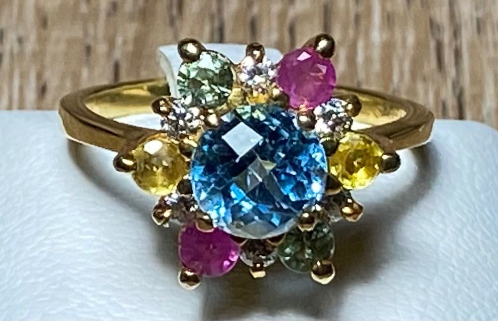 Blautopas + Fancy Gems Ring 💎 Silber 925 vergoldet S161 (Neu und ...