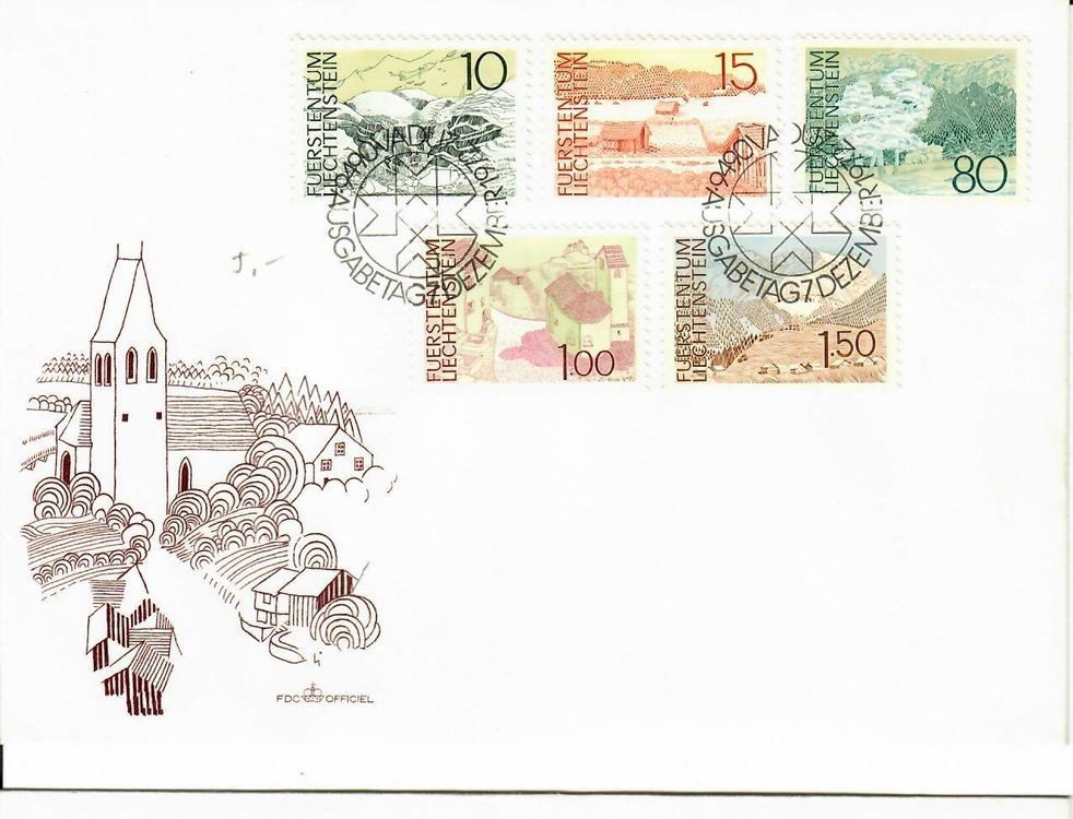 4 FDC Liechtenstein Landchaften 1972 u.1973 (Neu (gemäss Beschreibung ...