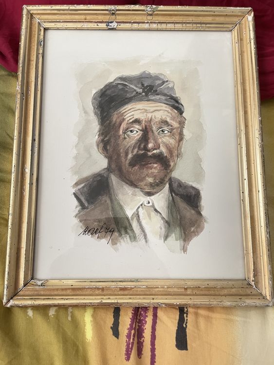 Aquarell Portrait Mann mit Mütze signiert, Milo Näf (Gebraucht) in ...