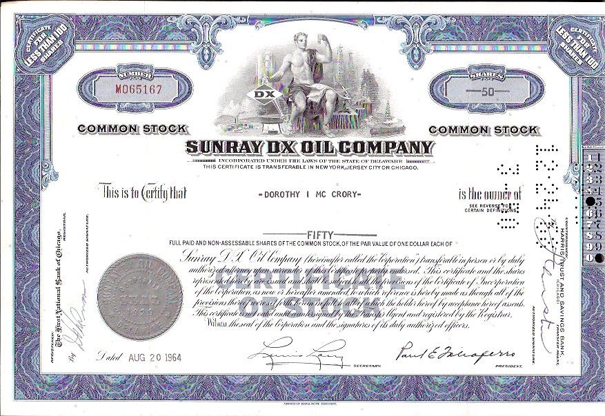 USA - SUNRAY DX OIL COMPANY - 50 SHARE 1964 (Gebraucht) in Tobel für ...