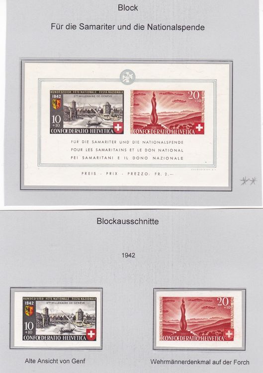 Pro Patria Block & Blockausschnitte 1942, postfrisch | Kaufen auf Ricardo