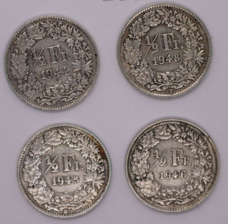 50 Rappen Lot Sibermünzen 1944, 1945, 1946, 1948 | Kaufen auf Ricardo