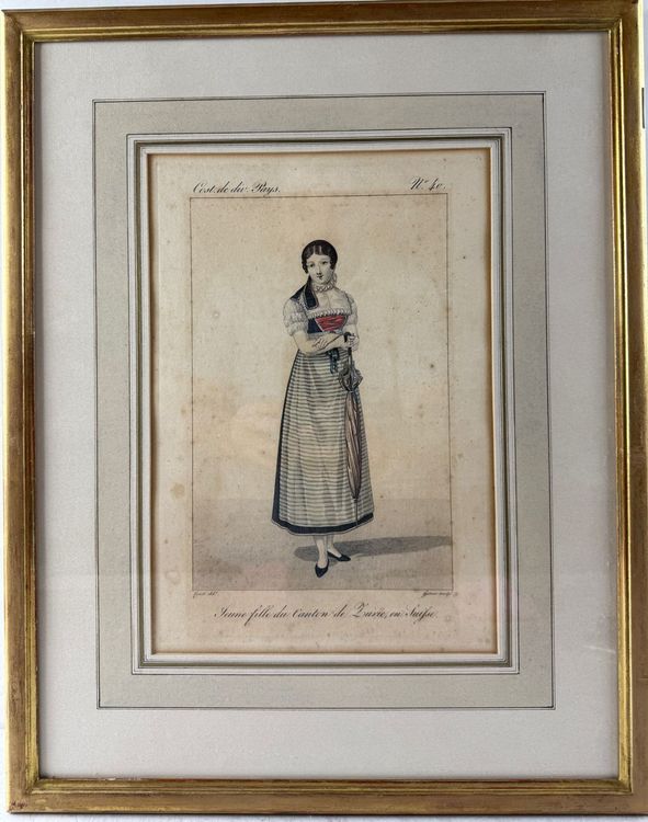 Antike Altkolorierte Katon Zurich Kupferstich Echtgoldrahmen (Gebraucht) in Neuhausen am ...