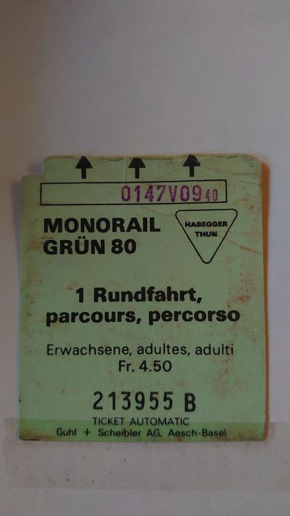 Grün80 monorail Ticket sehr selten (Gebraucht) in Nennigkofen für CHF ...