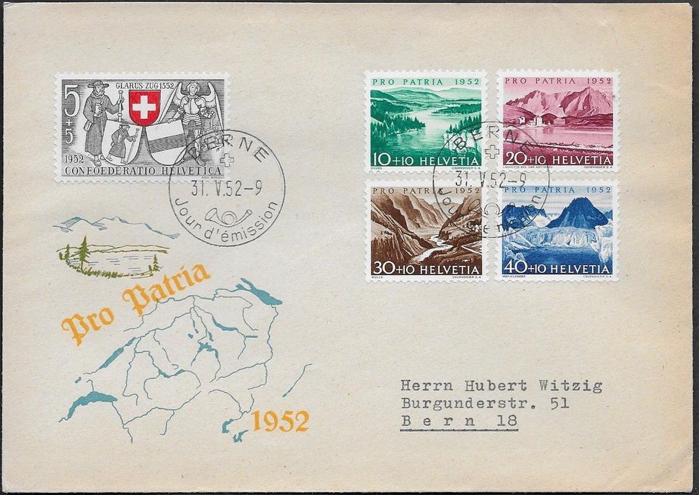 1952 FDC (P2) illust. BERNE franz. Serie SBK 275.- ab 1.- (Gebraucht) in Zürich für CHF 61 – mit ...