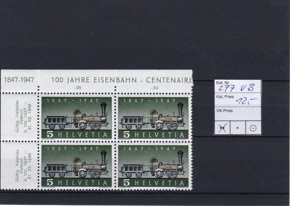 Viererblock 277**, 100 Jahre Eisenbahn 1947 | Kaufen auf Ricardo