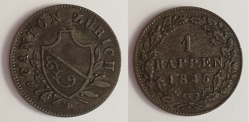 Kantonsmünze Zürich 1 Rappen 1845 unz (Gebraucht) in Luzern für CHF 28 – mit Lieferung auf ...