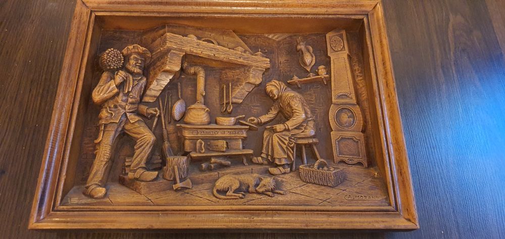 CA Morand Geschnitztes Holzbild Küchenszene um 1890 (Gebraucht) in ...