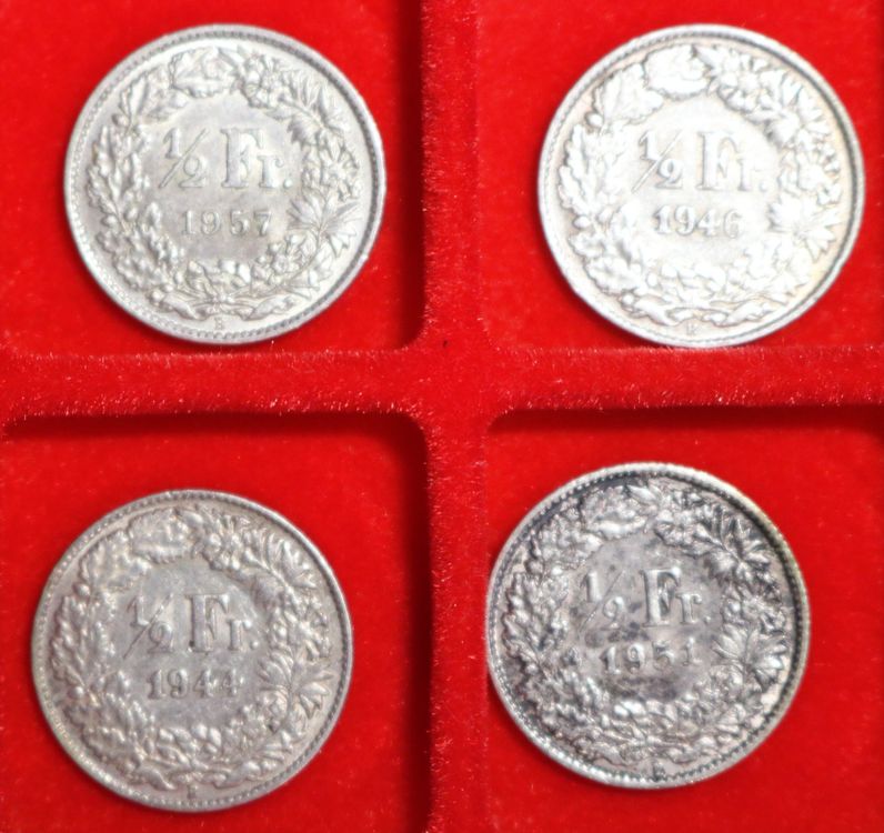 50 Rappen Lot Silbermünzen 1944, 1946, 1951, 1957 (Gebraucht) in Winterthur für CHF 5.4 – mit ...